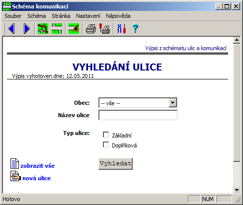 Schéma ulic a úseků komunikací