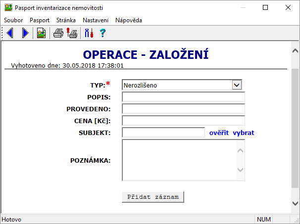 Pasport inventarizace pozemků